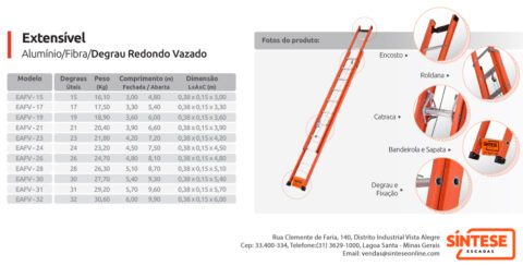 Escada Extensível com Degrau Redondo Vazado - Síntese Escadas